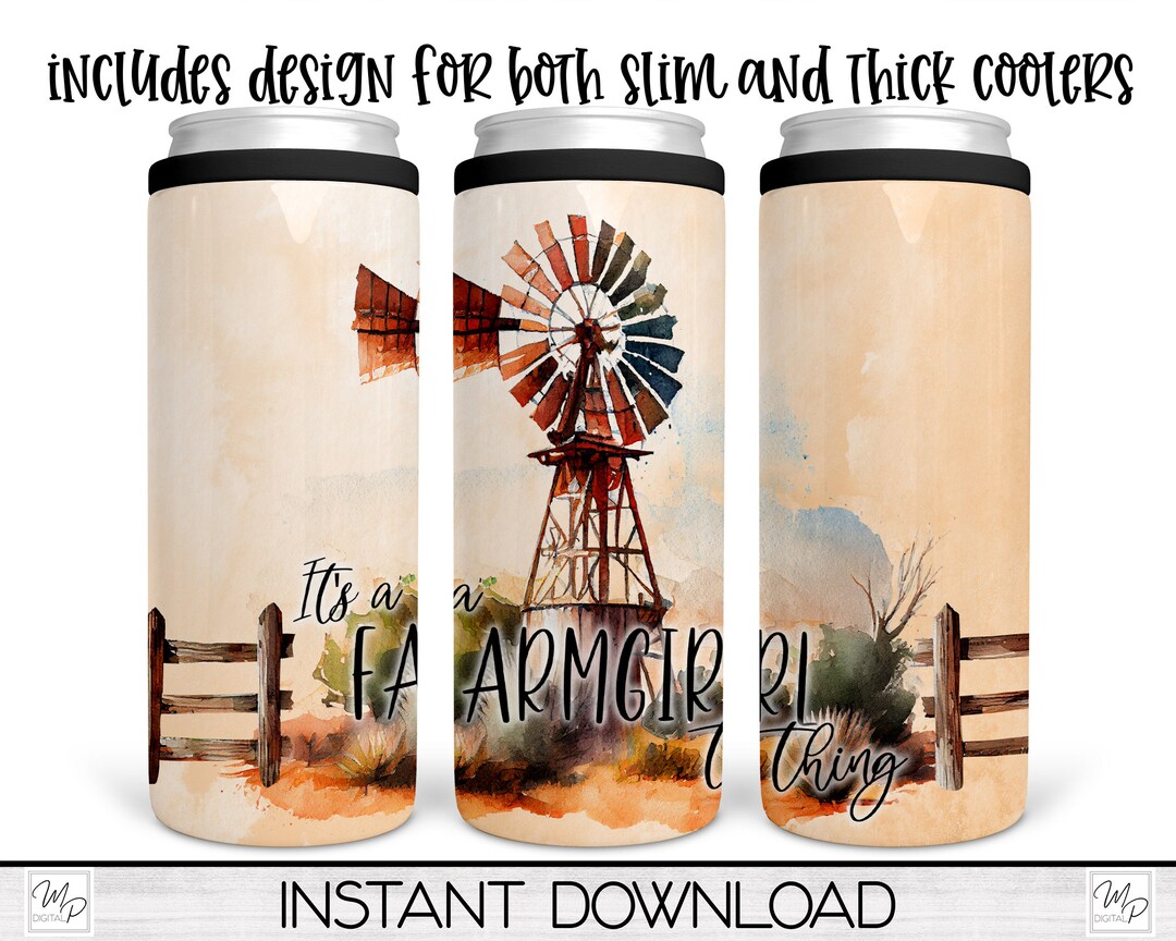 Farm Girl Can Cooler PNG Sublimation Design Download for Slim & Thick ...