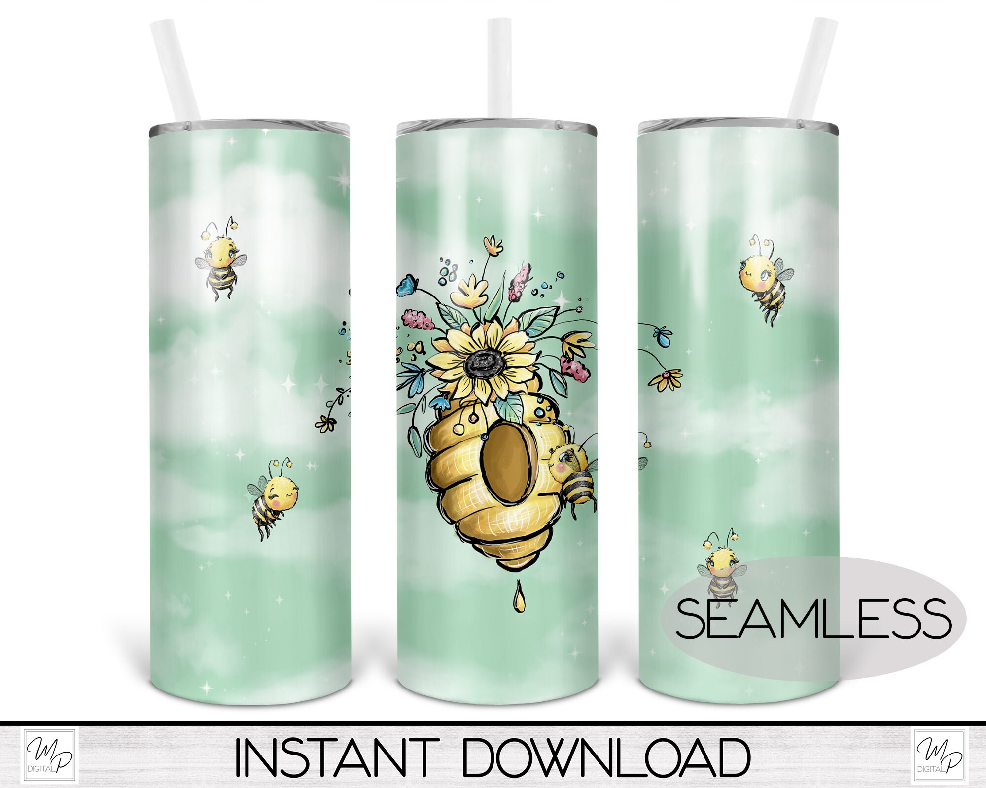 Bee Hive Sublimation Design Waterslide Download 20oz Skinny | Etsy