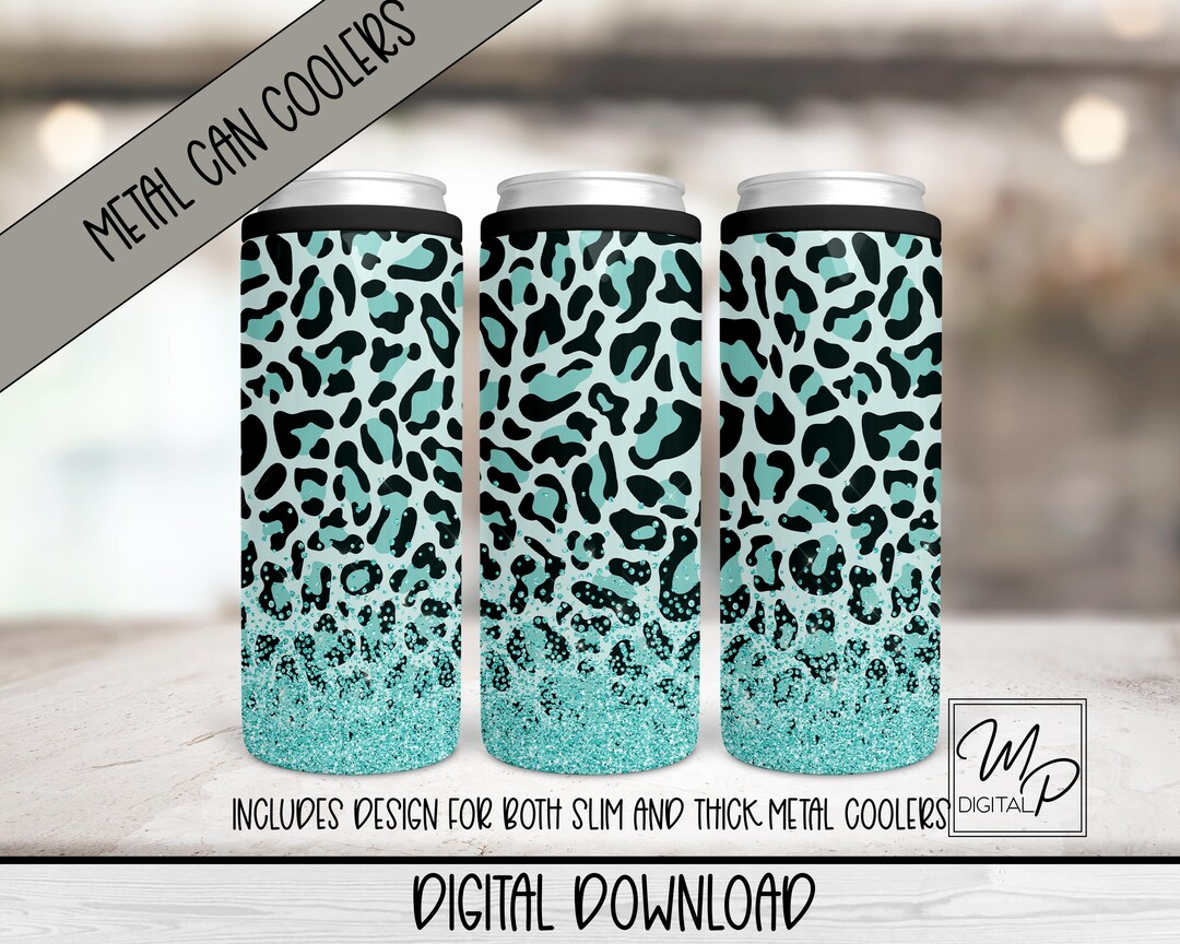 Teal Leopard Print Design for Sublimation of Slim and Thick Metal Can ...