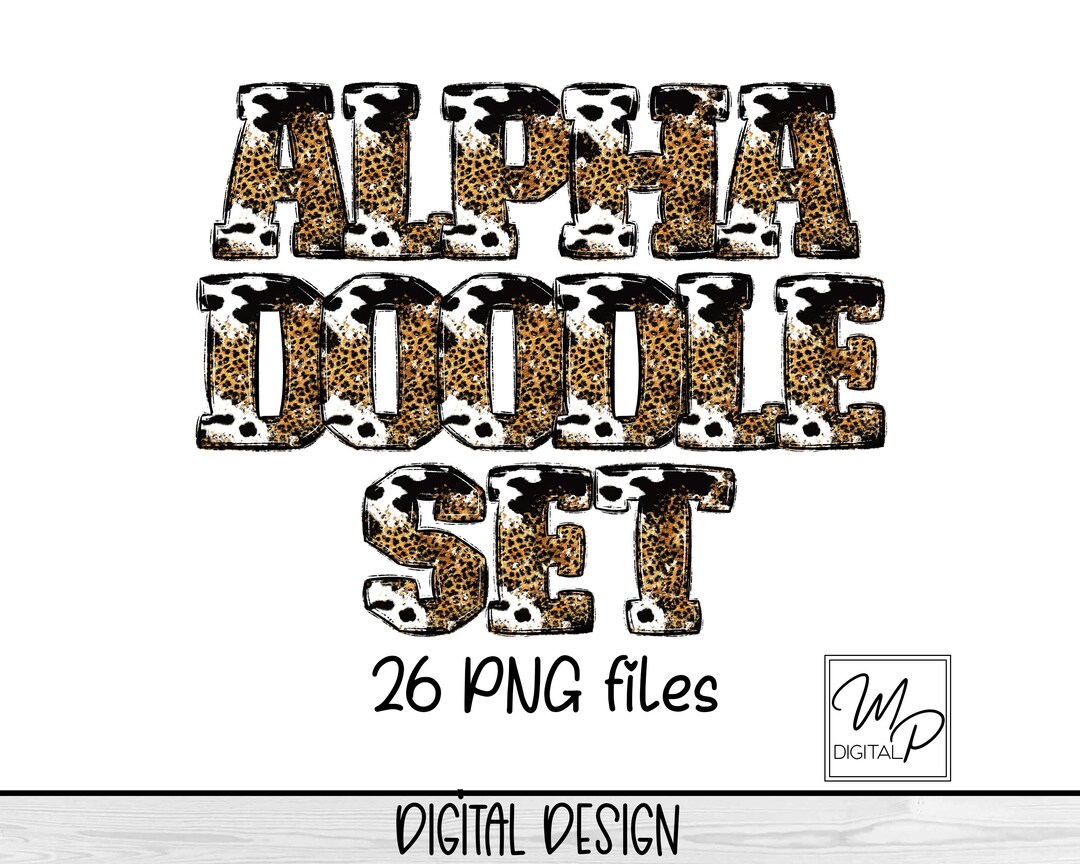 Western Cow Leopard Print Alphabet Letters, Alphabet Doodle Sublimation ...
