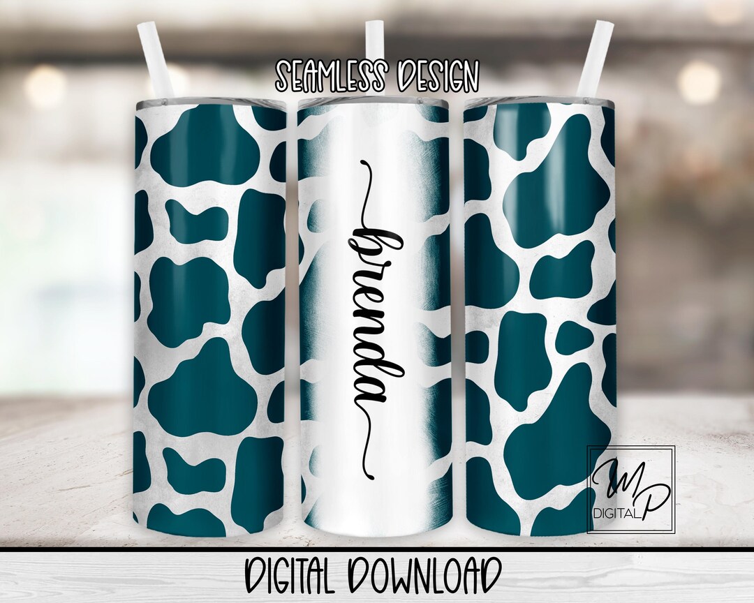 Seamless Teal Cow Print 20 Oz Skinny Tumbler Sublimation Design ...