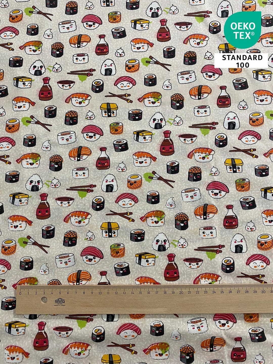 Sushi Cotton Fabric: Kawaii Japanese Food Print - OEKO-TEX Poplin - Etsy