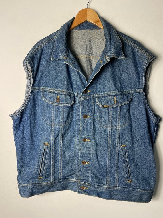 Vintage Lee Denim Vest Distressed Denim Japan Streetw… - Gem