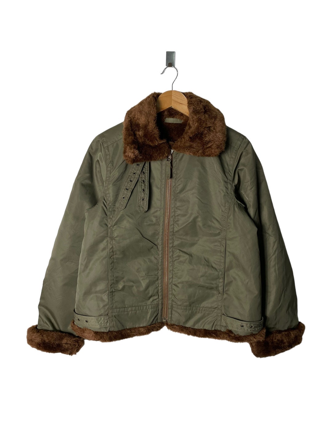 Vintage Japanese Bomber Flight Military Style Jacket Faux Fur Trim ...