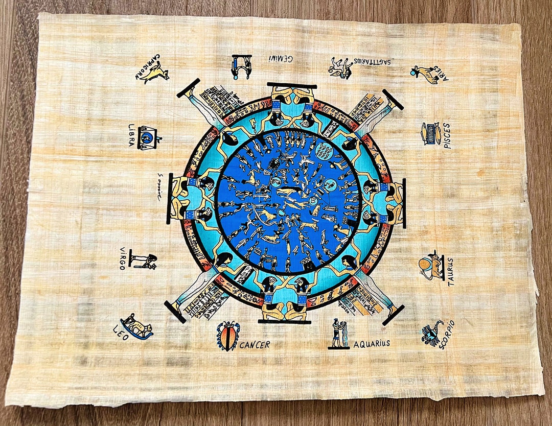 Hand Painted Papyrus From Egypt - Dendera Zodiac 12 Signs - Etsy