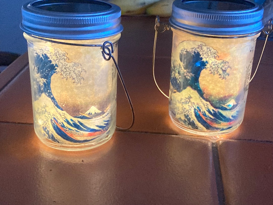 Solar Mason Jar Lantern Decoupage Solar Light Garden Decor Zen Garden ...