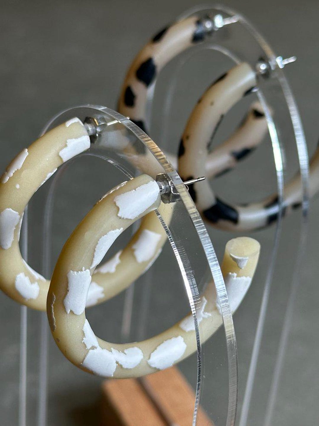 Spotted Titanium Hoop Earrings | Cow Print Polymer Clay - Etsy