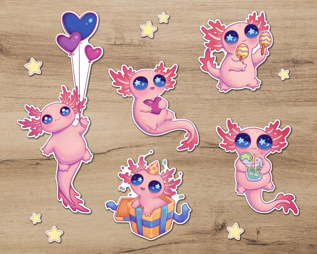 Axolotl Party Sticker Set Sticker Pack of 5 Vinyl Stickers Bullet ...