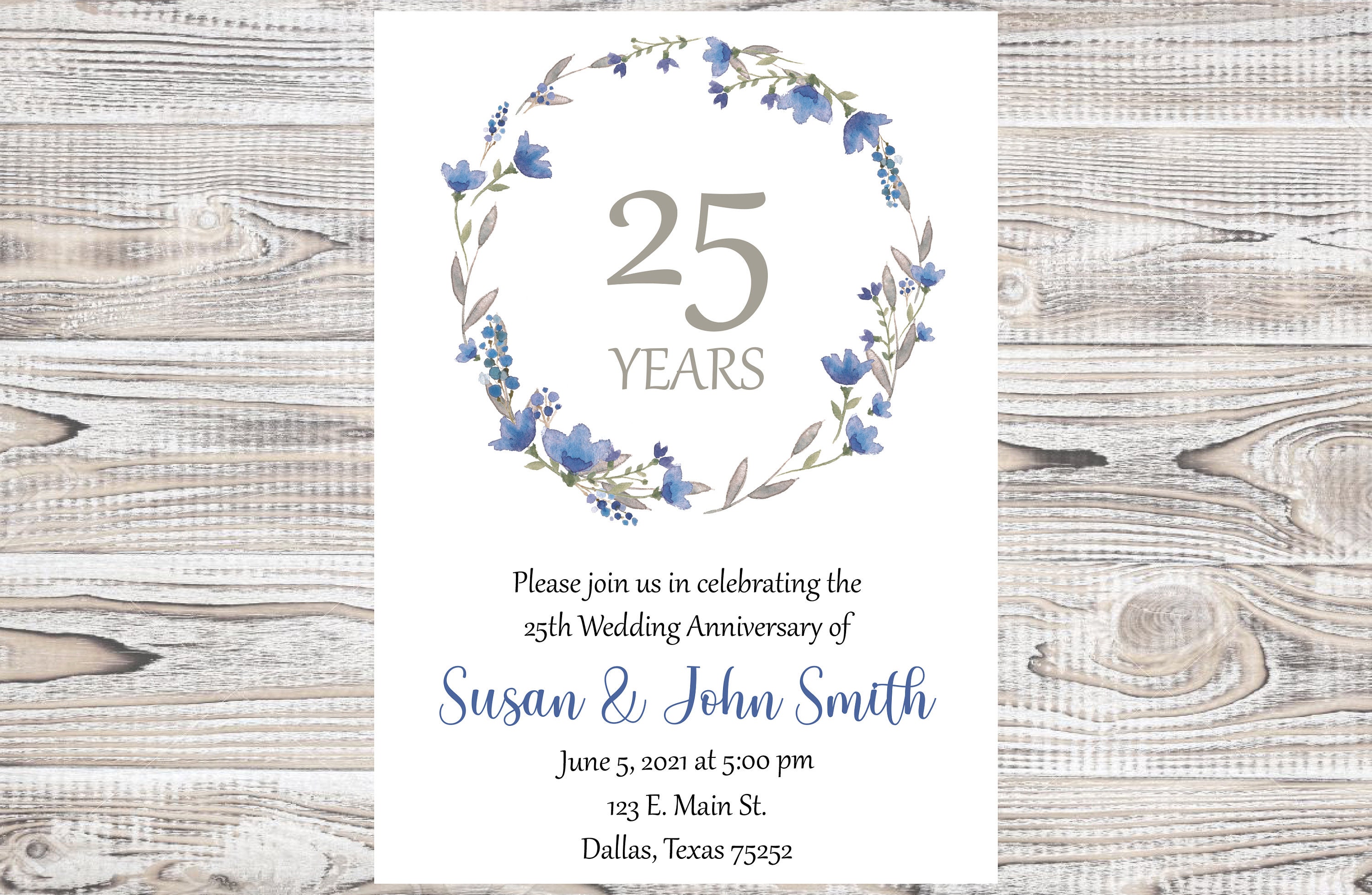 25th Wedding Anniversary Invitation Silver Anniversary Etsy