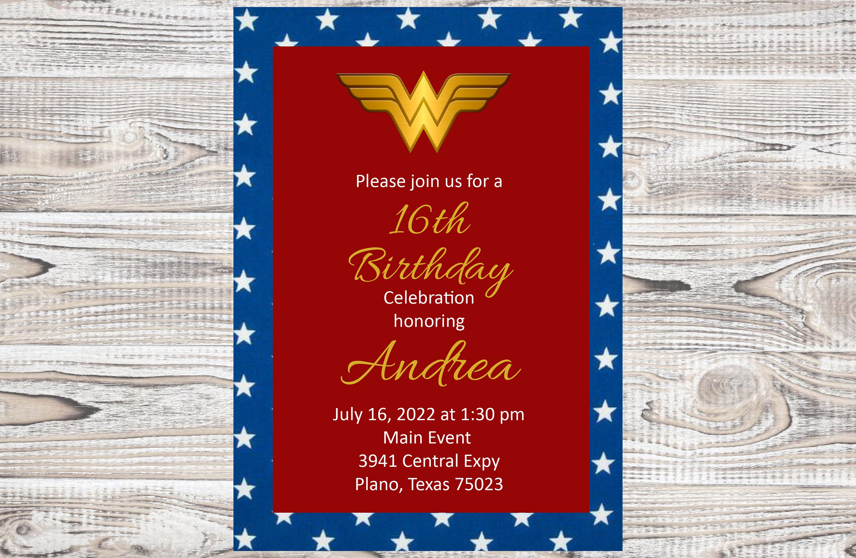 Wonder Woman Birthday Party Invitations
