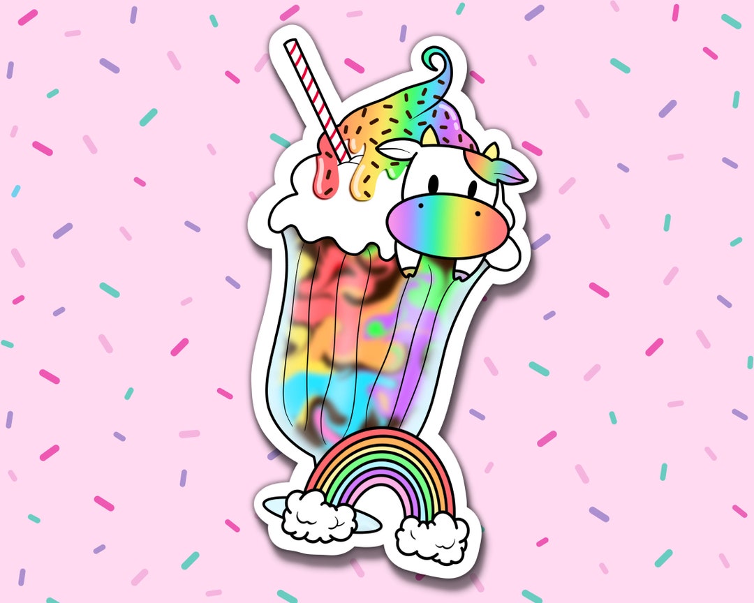 Rainbow Milkshake Matte Waterproof Die-cut Sticker - Etsy