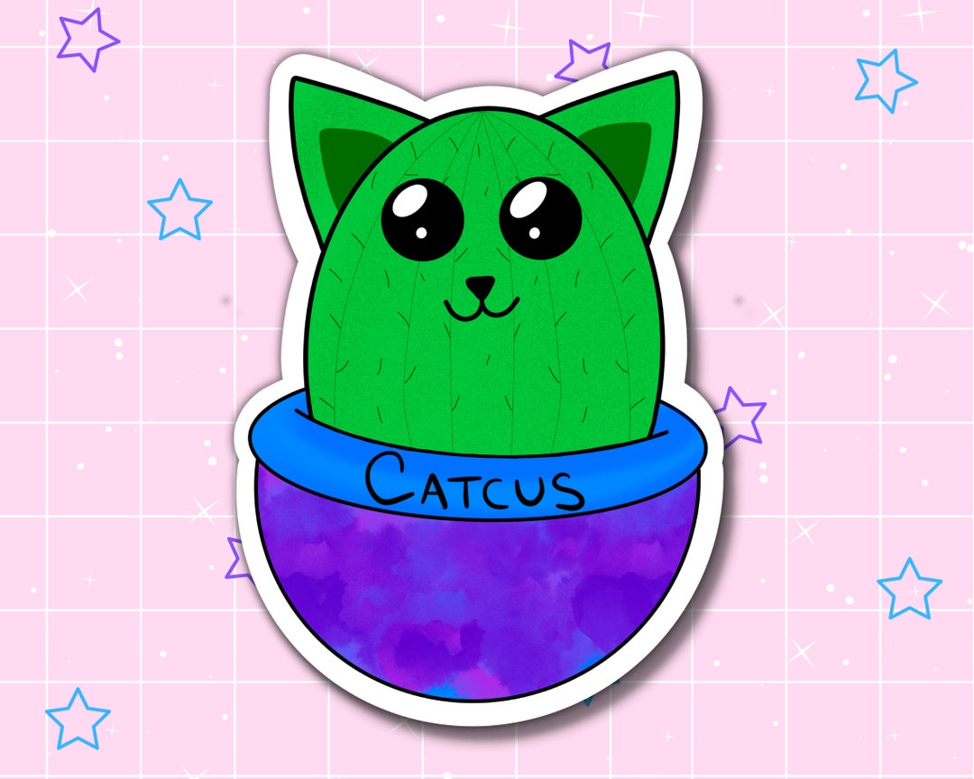 Cat Cactus Sticker | Kitty Sticker | Laptop Sticker | Water Bottle ...
