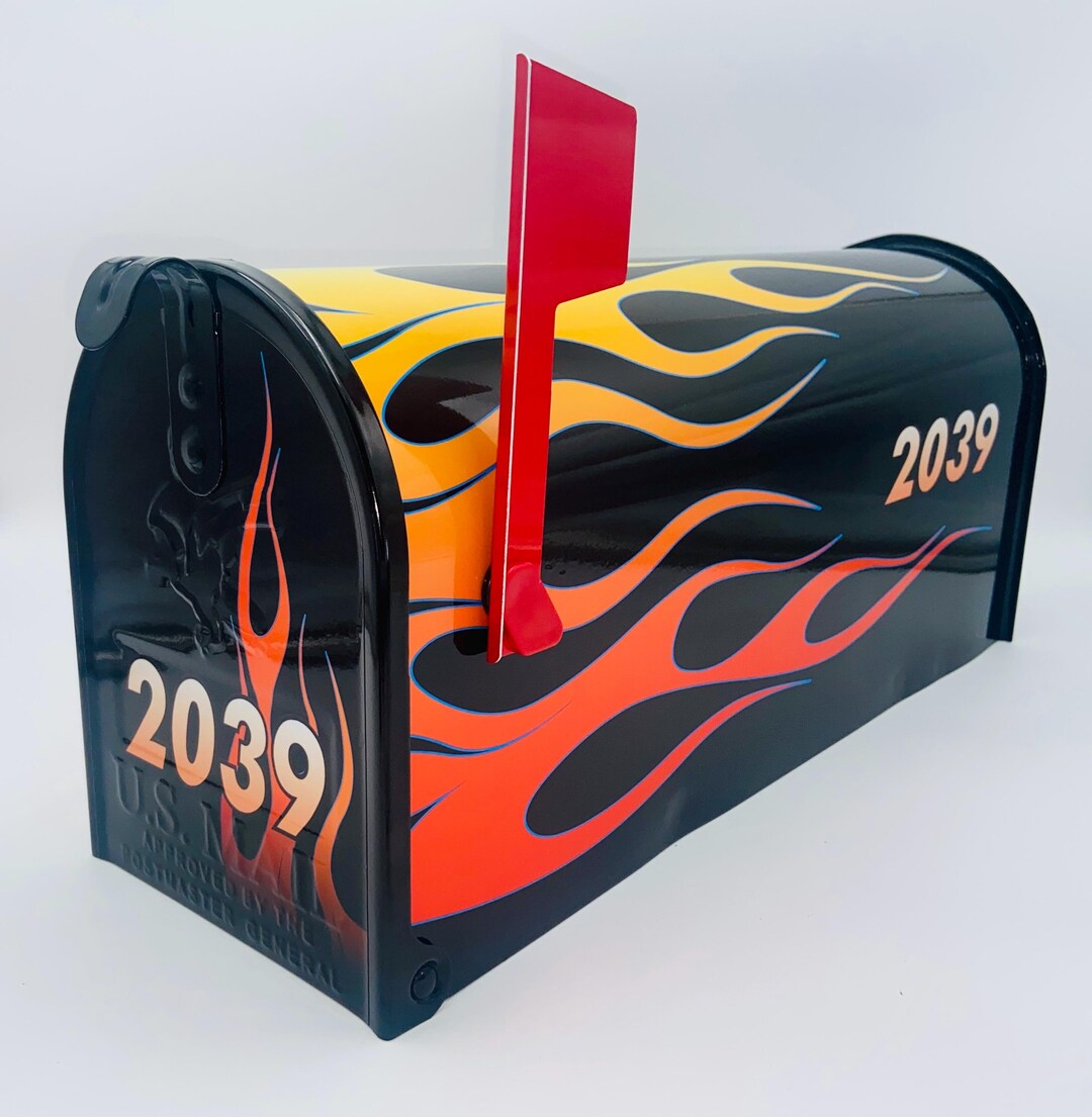Hotrod Custom Mailbox: Personalized Flame Design, Post Mountable - Etsy