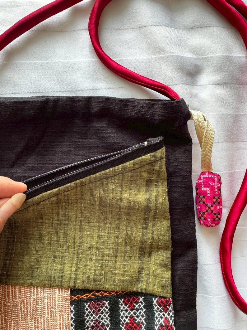 Handmade Patchwork Crossbody Bag – Sashiko Embroidery, Upcycled Fabric ...