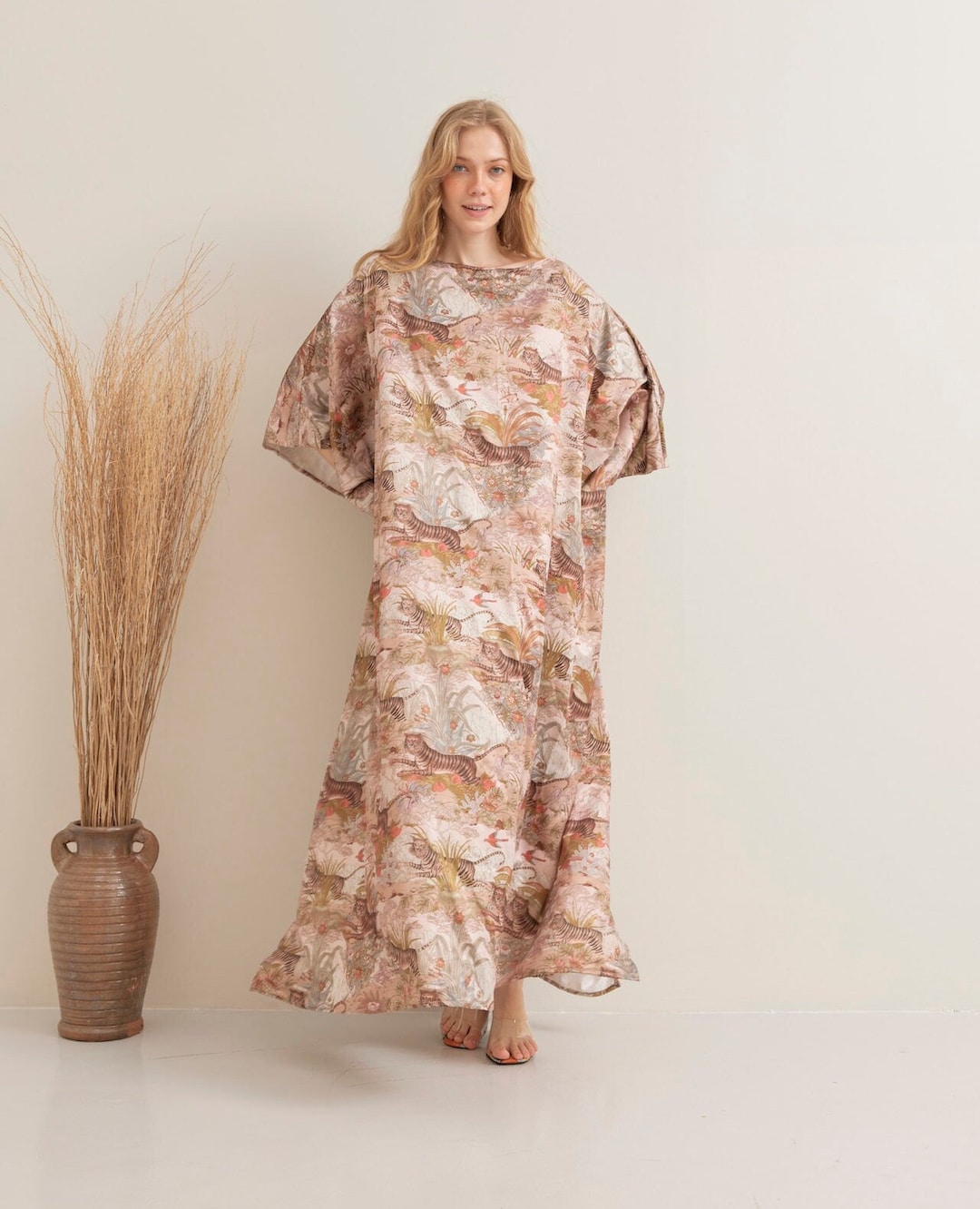 Vintage Chinese Tiger Tale Silk Kaftan Full Length, Summer Kaftan Beach ...