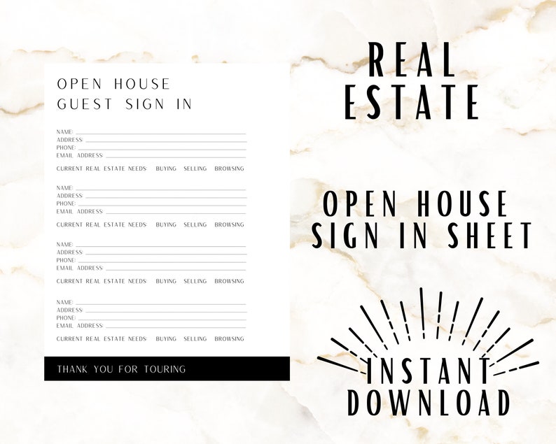 Open House Guest Sign in Sheet, Real Estate Sign, Real Estate Marketing ...