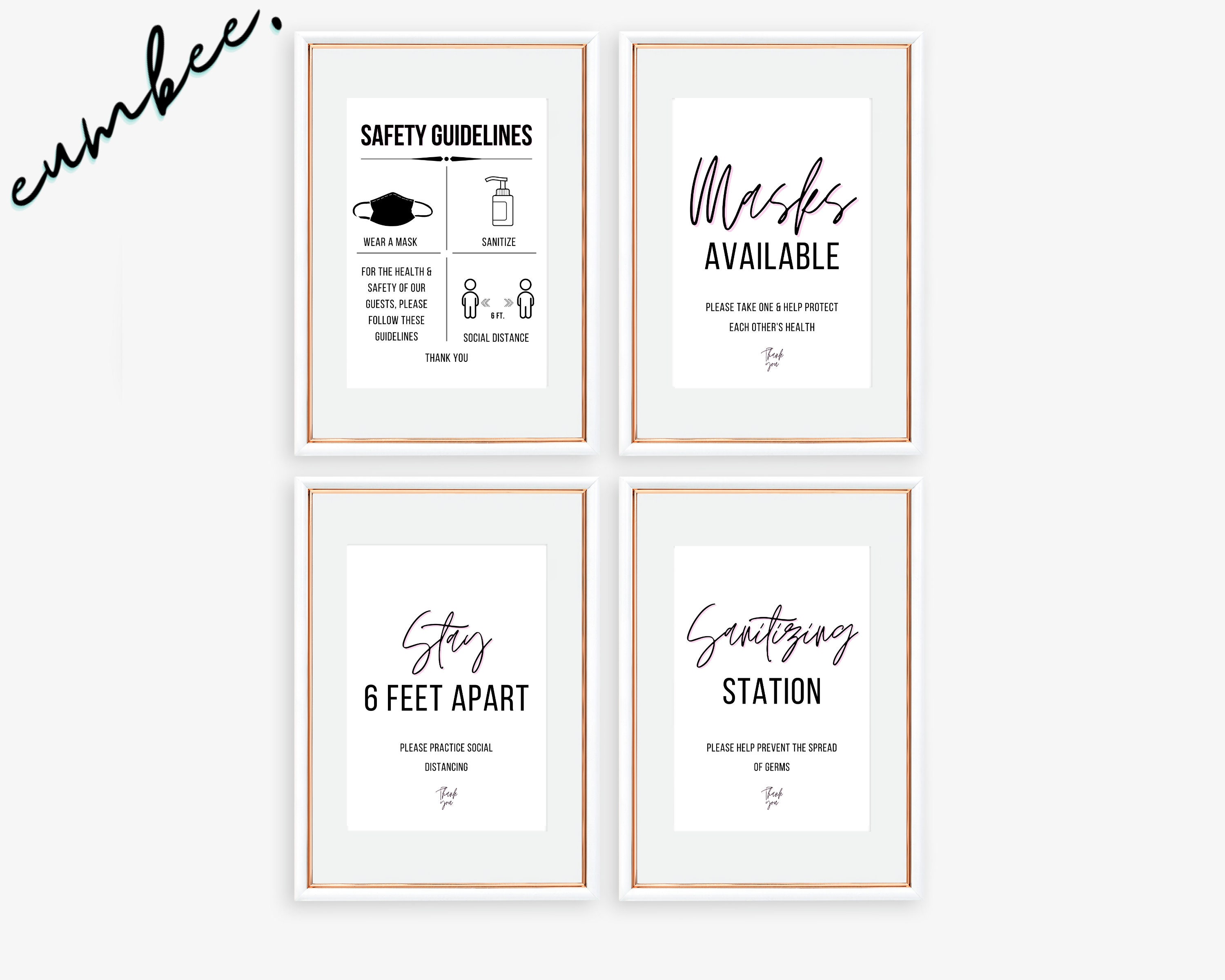4 Pk Chic COVID Safety Guidelines, Masks Available, Sanitizing Station ...