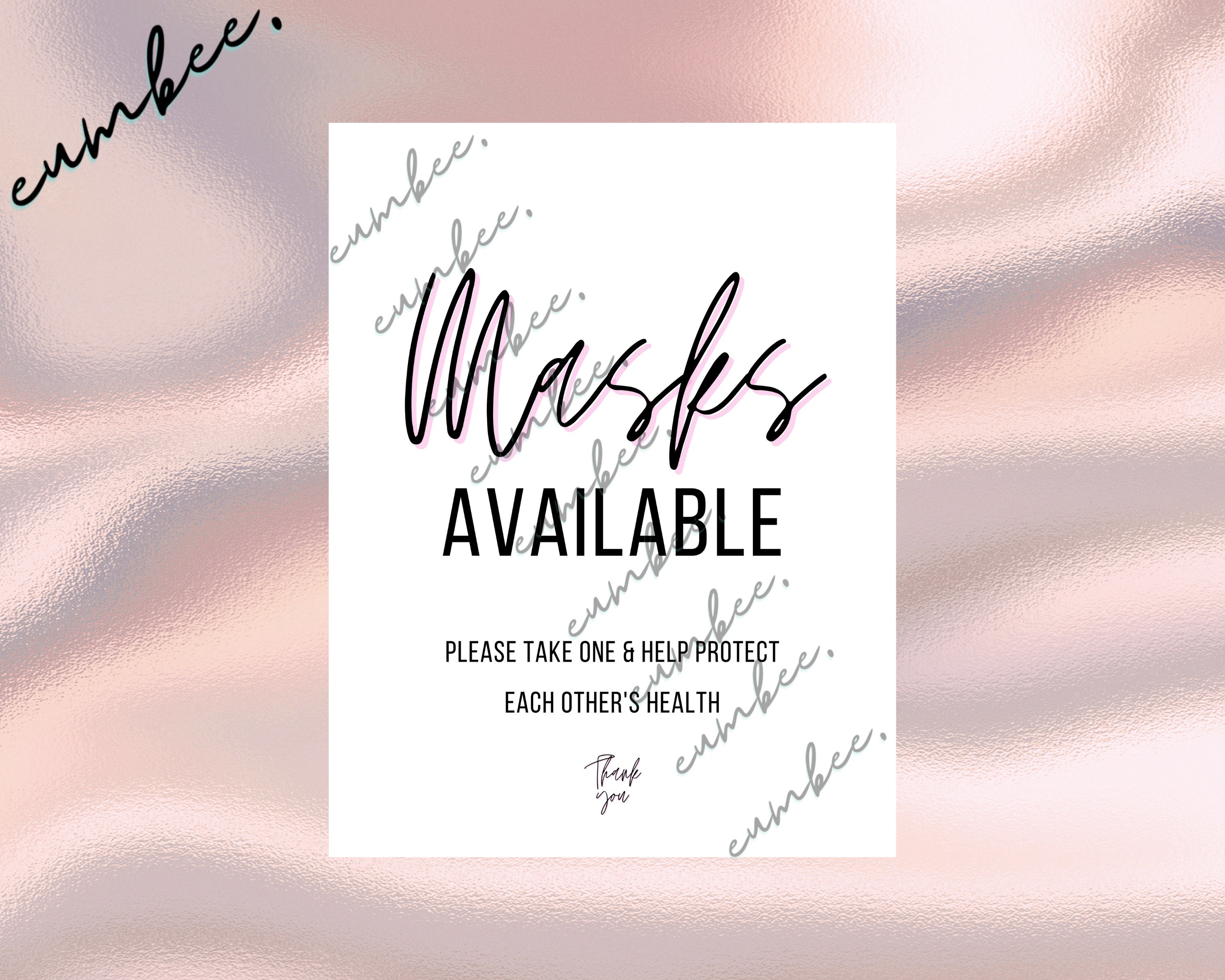 4 Pk Chic COVID Safety Guidelines, Masks Available, Sanitizing Station ...