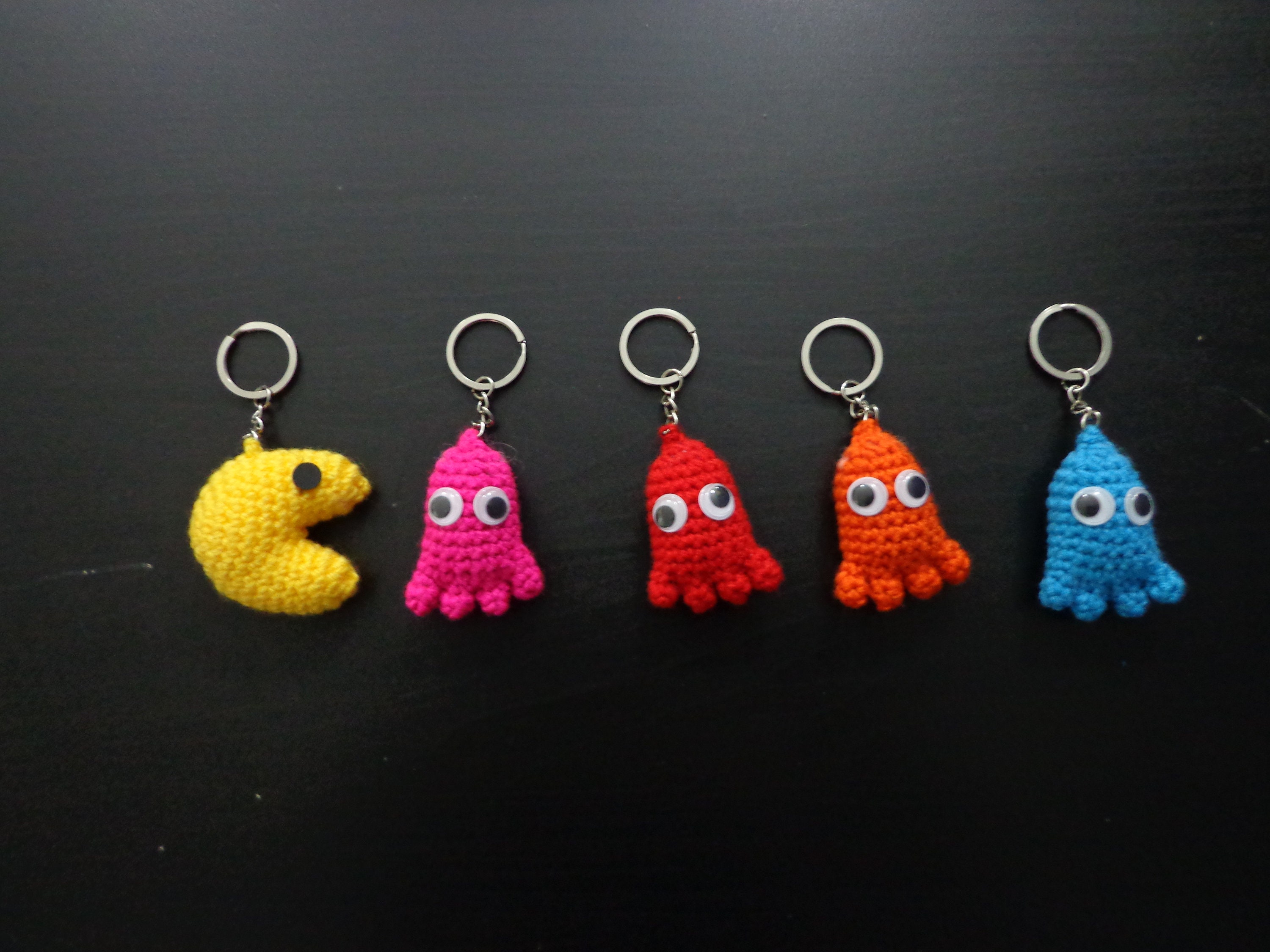 Pac-Man crochet keyrings SET OF all 5 | Etsy