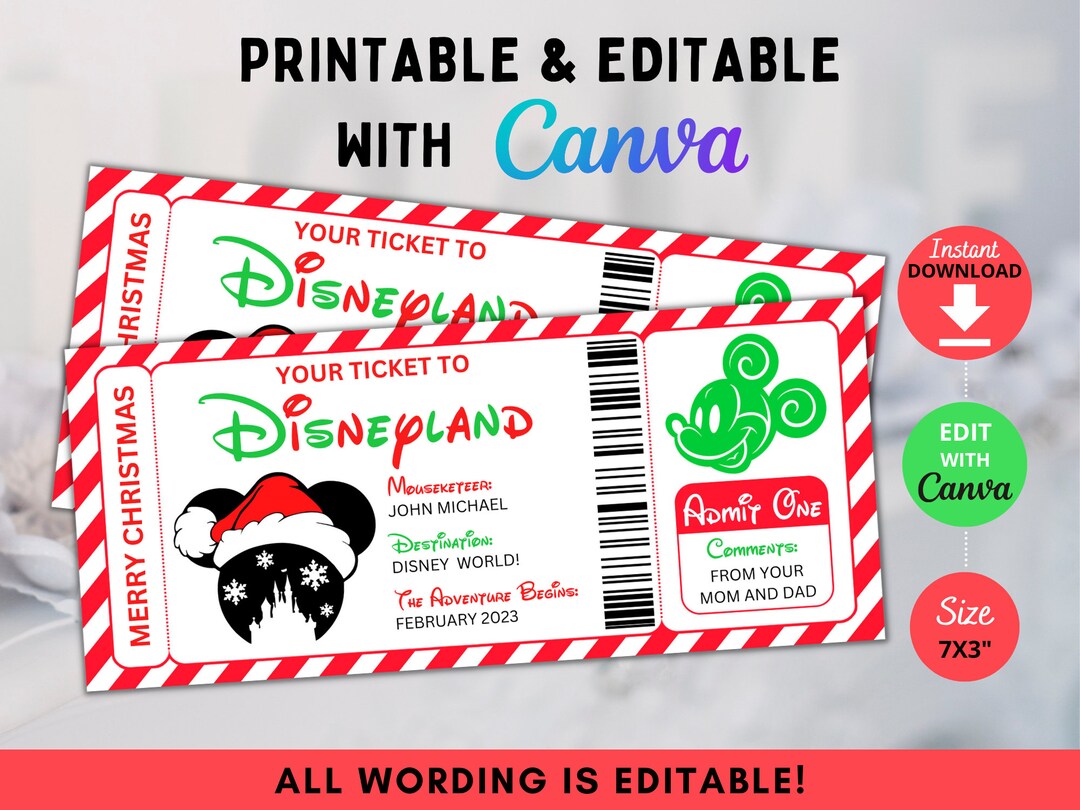 Editable Christmas Ticket Template, Mouse World Surprise Boarding Pass ...
