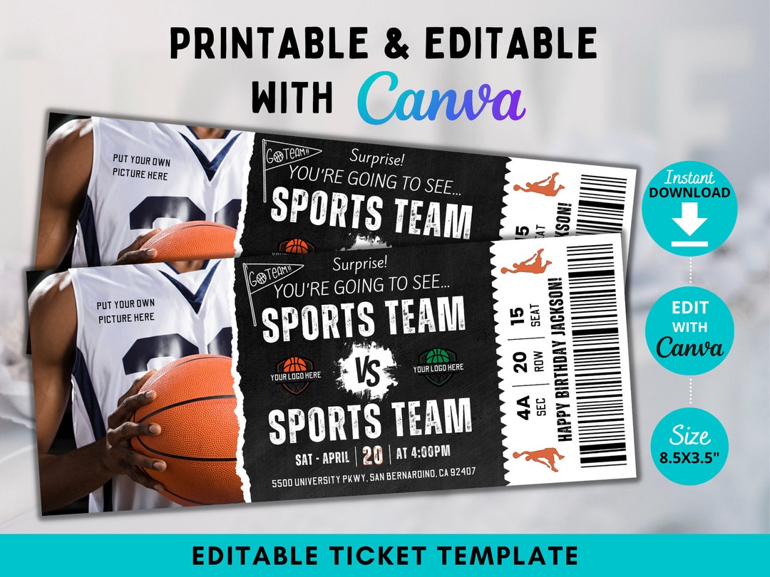 Editable Basketball Ticket Template, Basketball Game Ticket, Basketball ...