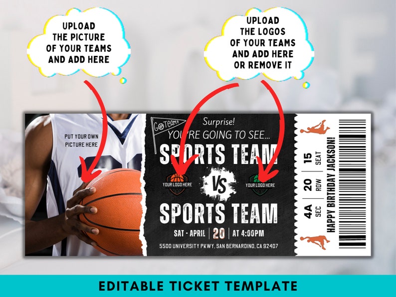 Editable Basketball Ticket Template, Basketball Game Ticket, Basketball ...