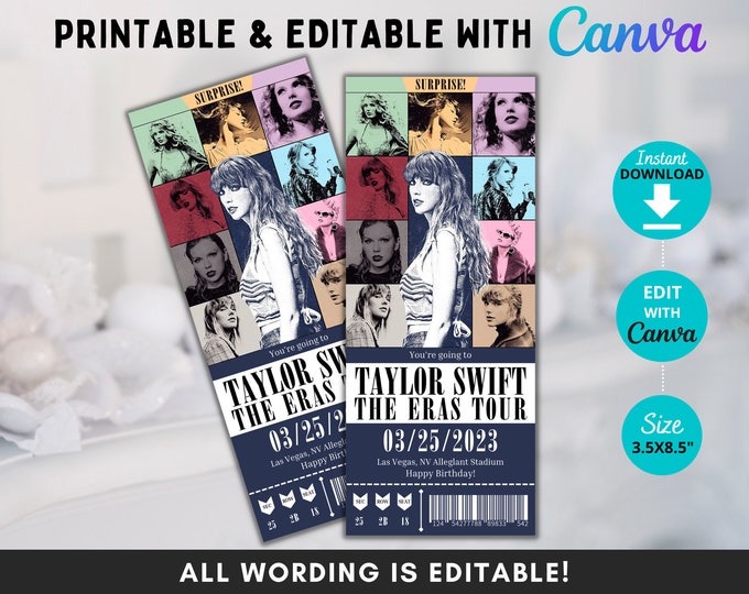 Printable Taylor Concert Ticket, Surprise Taylor Era Tour 2023, Ticket ...