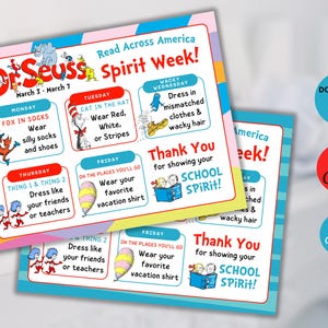 Editable School Spirit Week Schedule, Read Across America Week 2025 ...