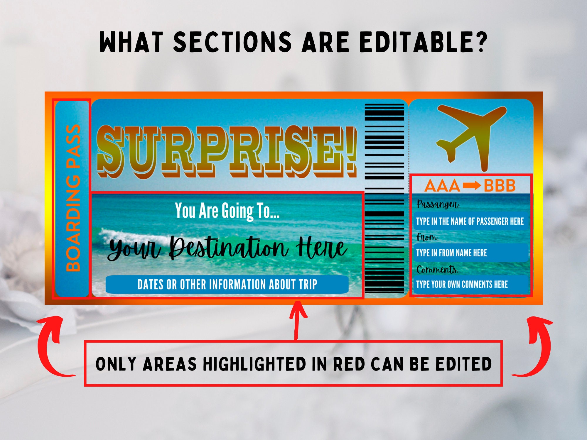 Editable Surprise Sea Vacation Boarding Pass Template - Etsy
