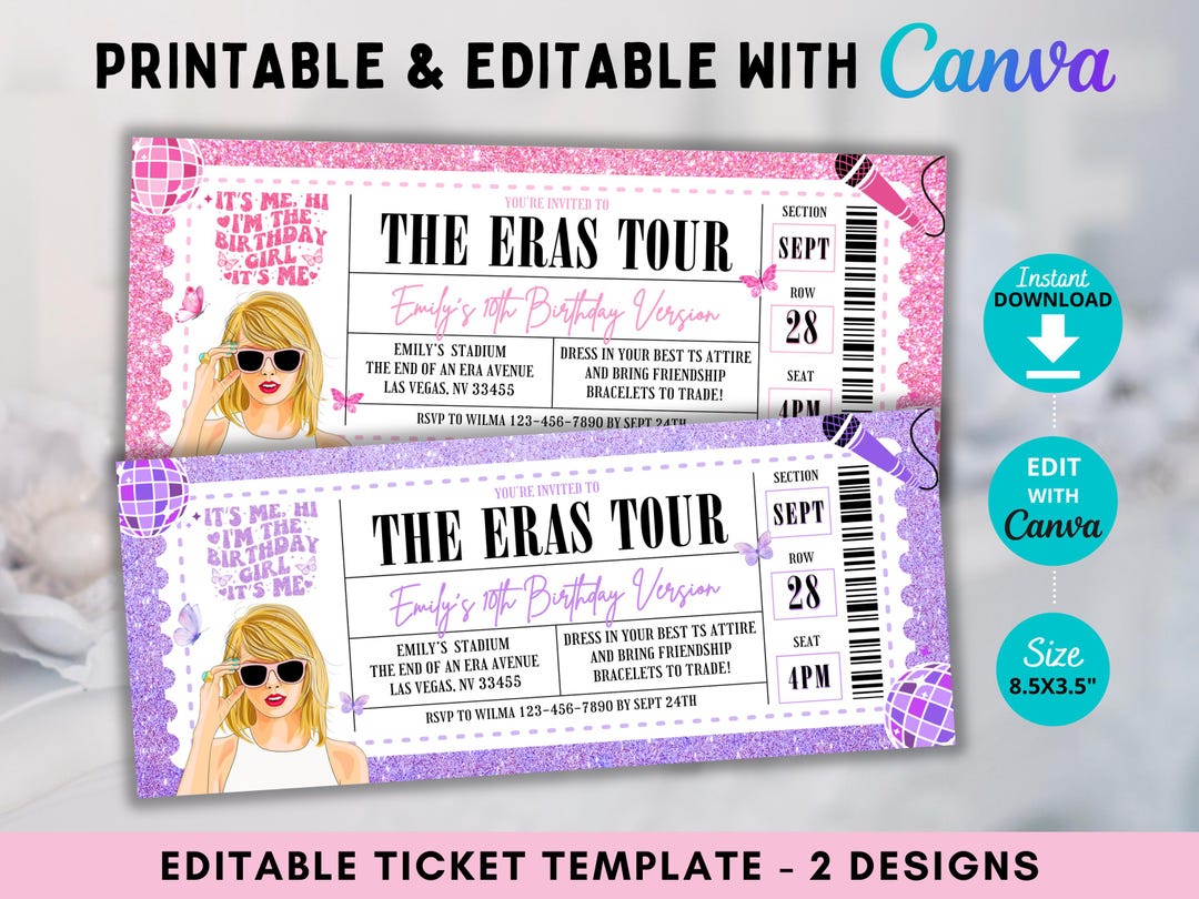 Editable Eras Tour Birthday Invitation Template, Surprise Birthday ...