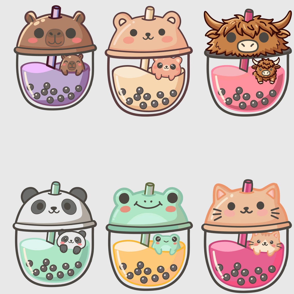 Animal Boba Tea PNG Clipart, Kawaii Highland Cow Designs (digital ...