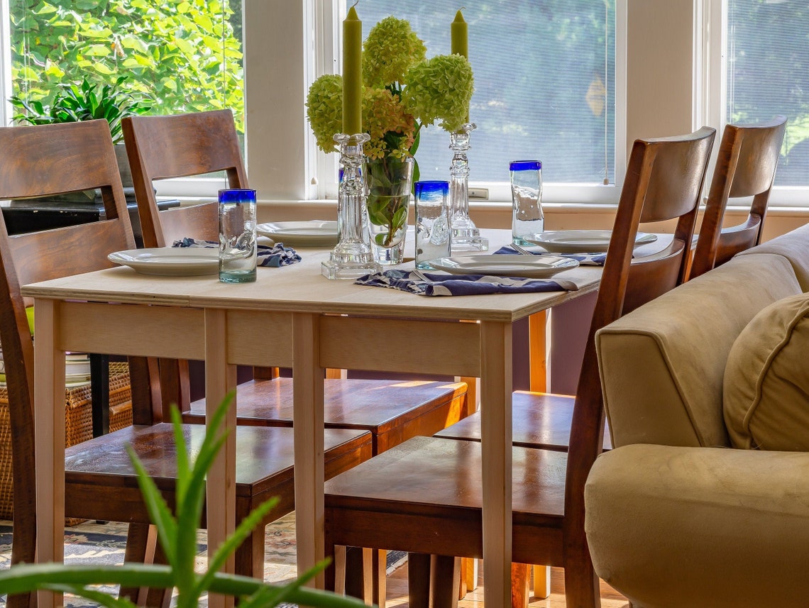 Small Narrow Wood Dining Table. Space Saving Drop Leaf Folding - Etsy