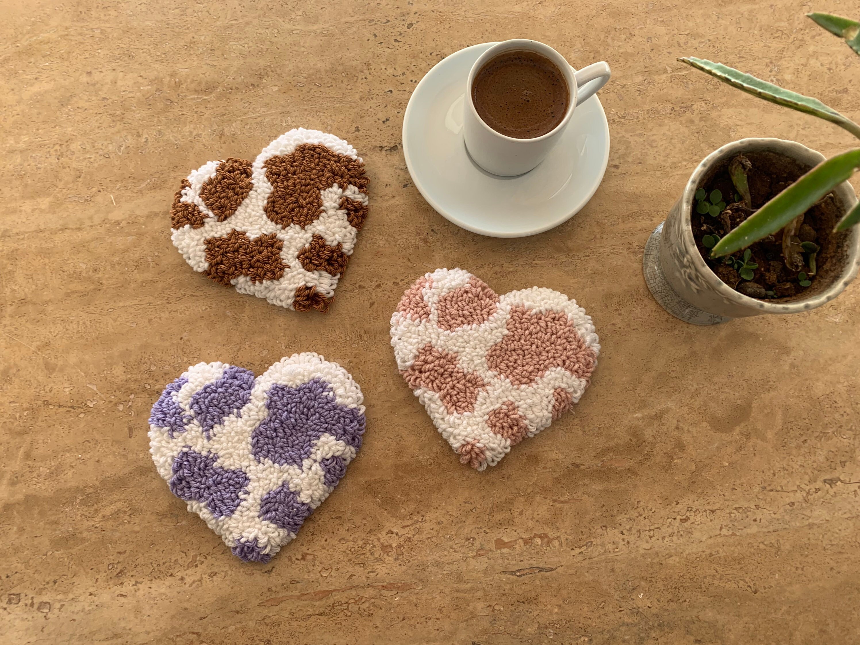 Cow Print Handmade Tufted Coasters Mug Rug Handmade Coaster | Etsy