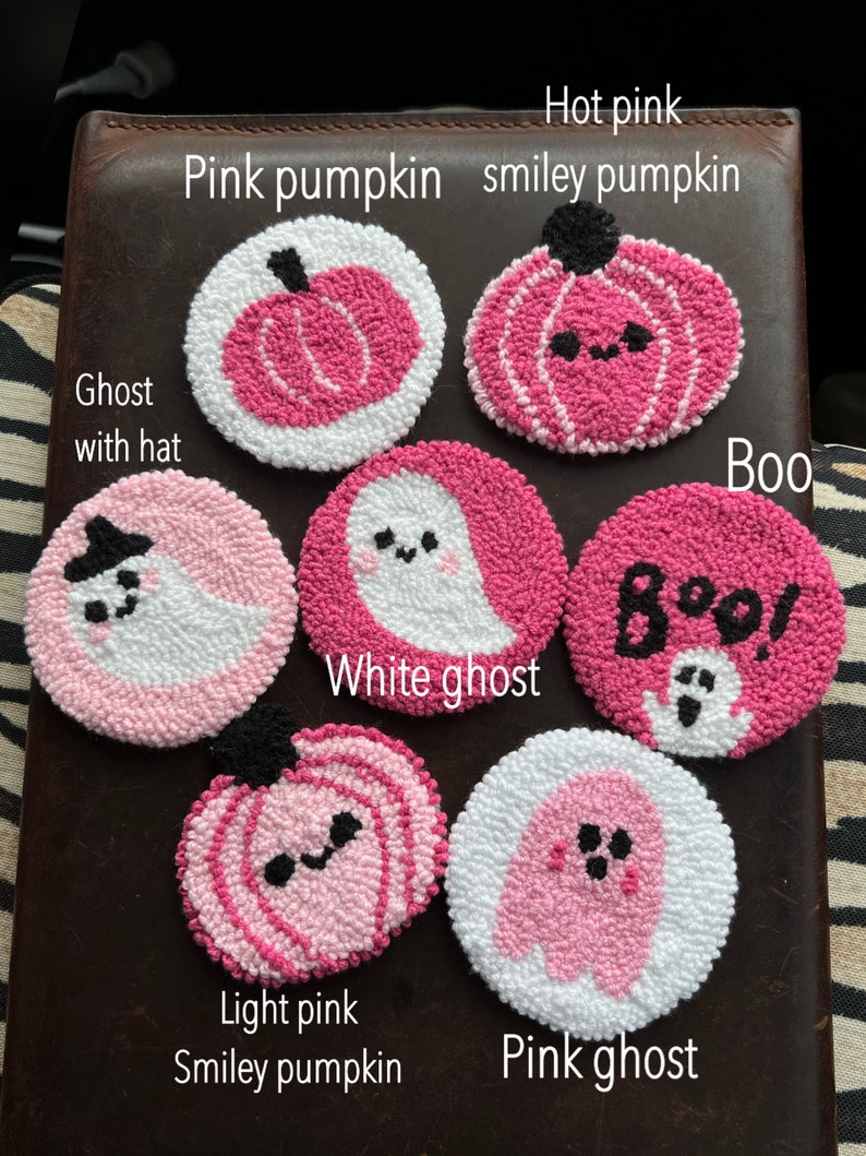 Punch Needle Halloween Car Coasters, Spooky Ghost & Pumpkin Set - Etsy