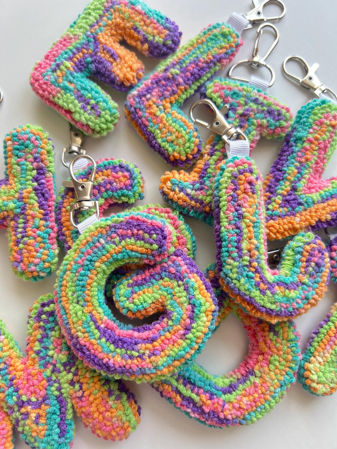 Punch Needle Initial Keychain, Handmade Personalized Bag Charm - Etsy