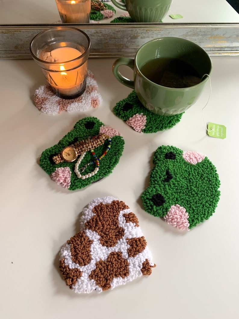 Handmade Tufted Coasters Gift for Teenagers Moon Cat | Etsy