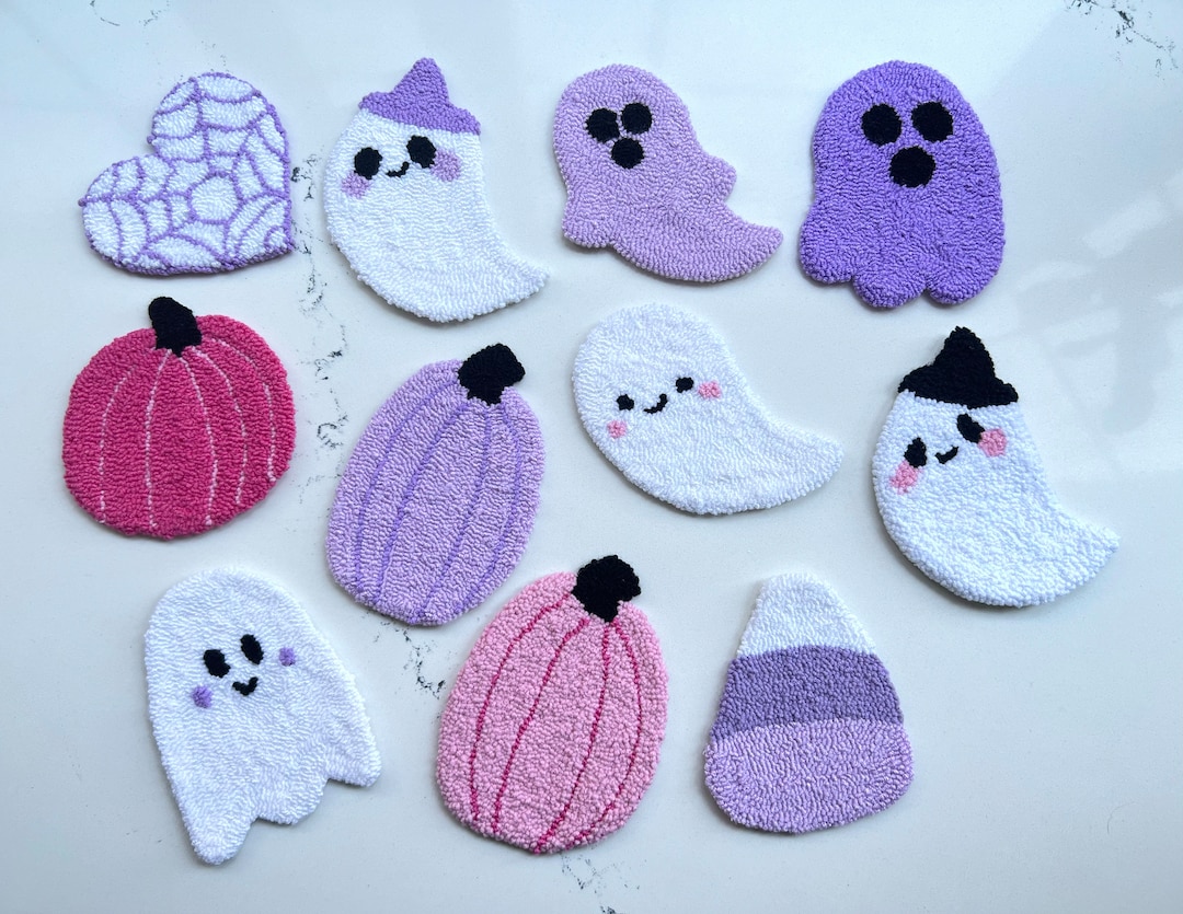Spooky Pink Halloween Mug Rug Coasters, Spooky Punch Needle Coaster ...