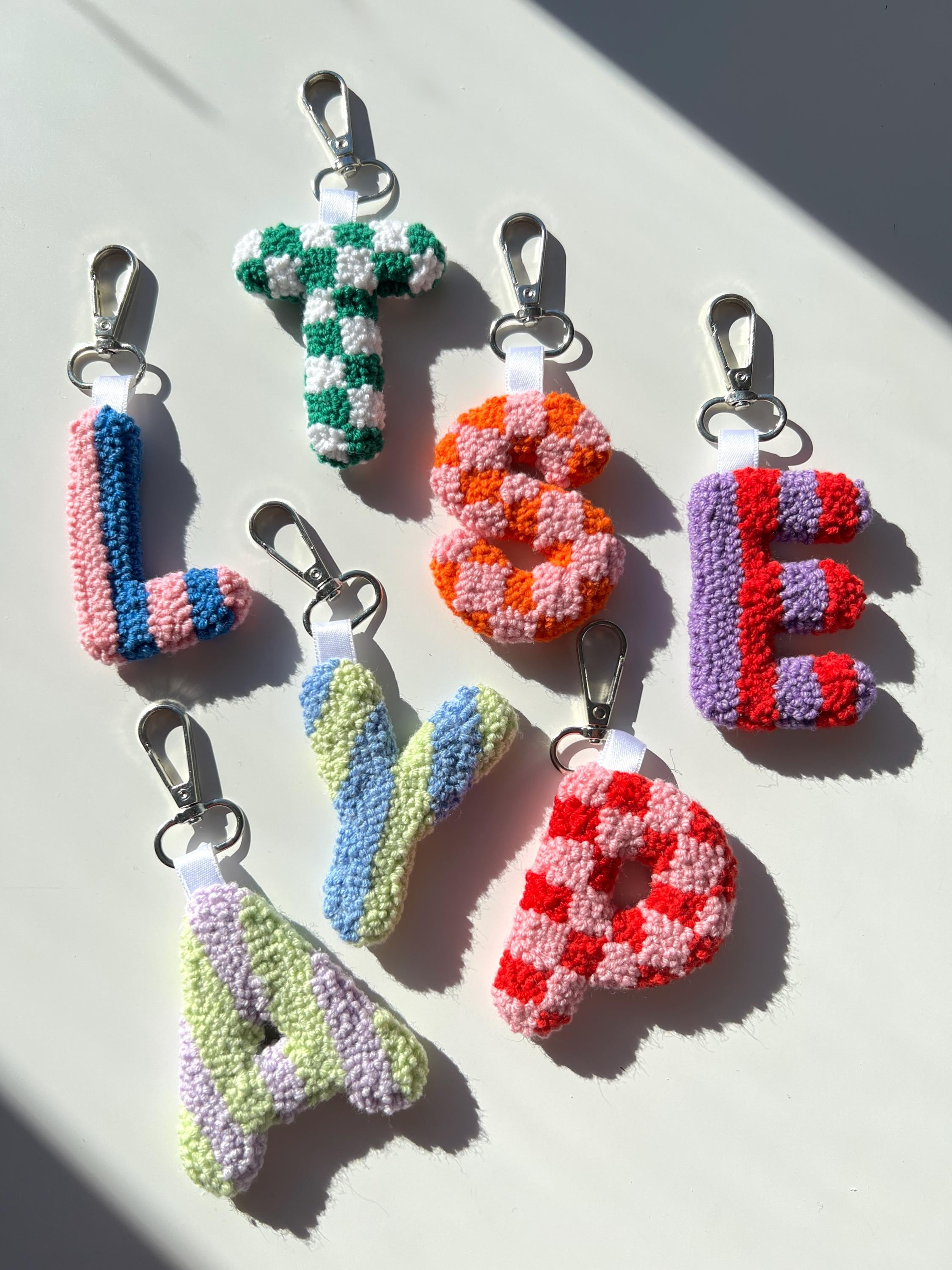 Personalized Punch Needle Initial Keychain, Custom Bag Charm - Etsy