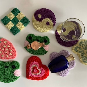 Handmade Tufted Coasters, Gift for Teenagers, Moon Cat Coaster, Kawaii ...