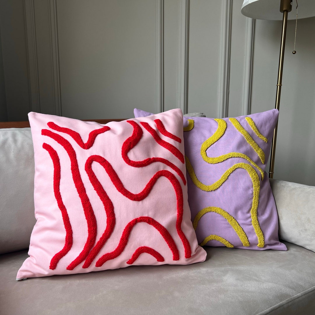 Groovy Wavy Tufted Pillowcase, Handmade Colorful Throw Pillows ...