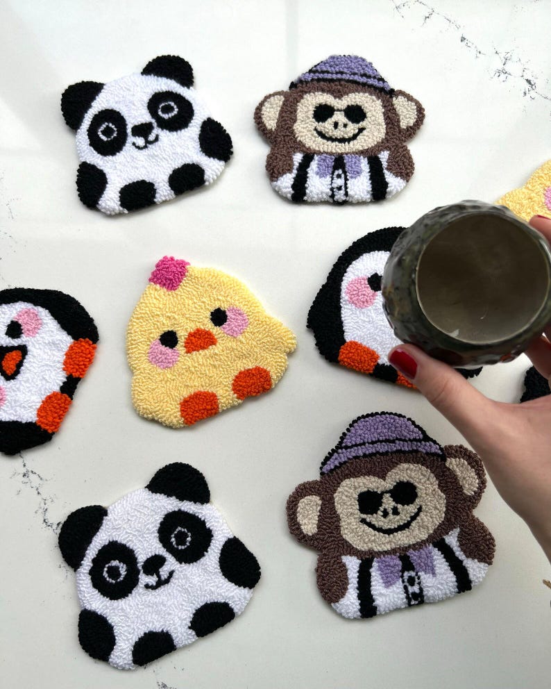 Cute Kawaii Frog Punch Needle Coaster Kit, Beginner Embroidery Kit ...