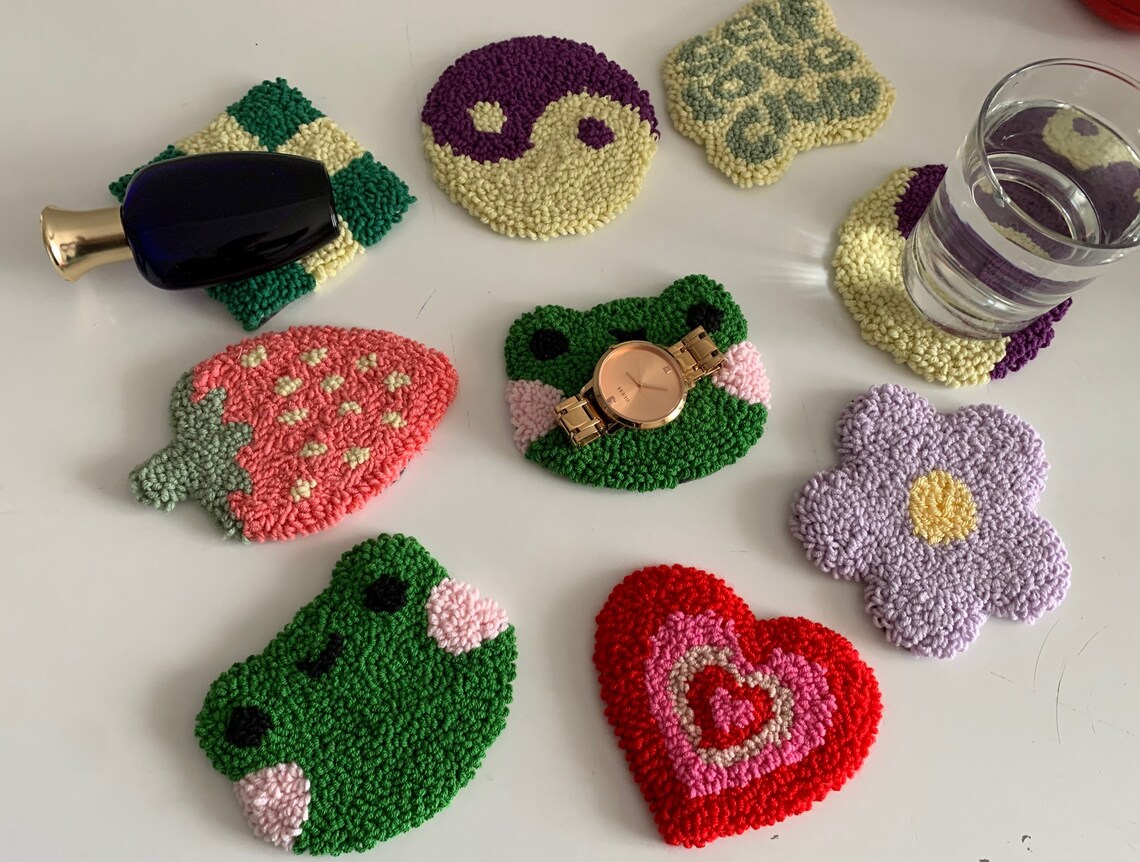 Handmade Tufted Coasters Gift for Teenagers Moon Cat | Etsy