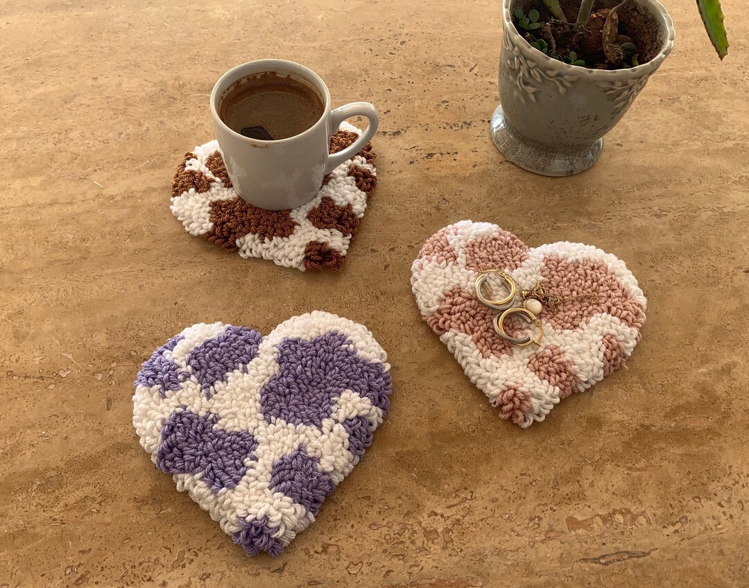 Cow Print Handmade Tufted Coasters, Mug Rug, Handmade Coaster Set ...