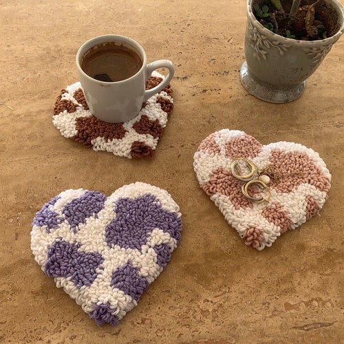 Cow Print Handmade Tufted Coasters Mug Rug Handmade Coaster | Etsy