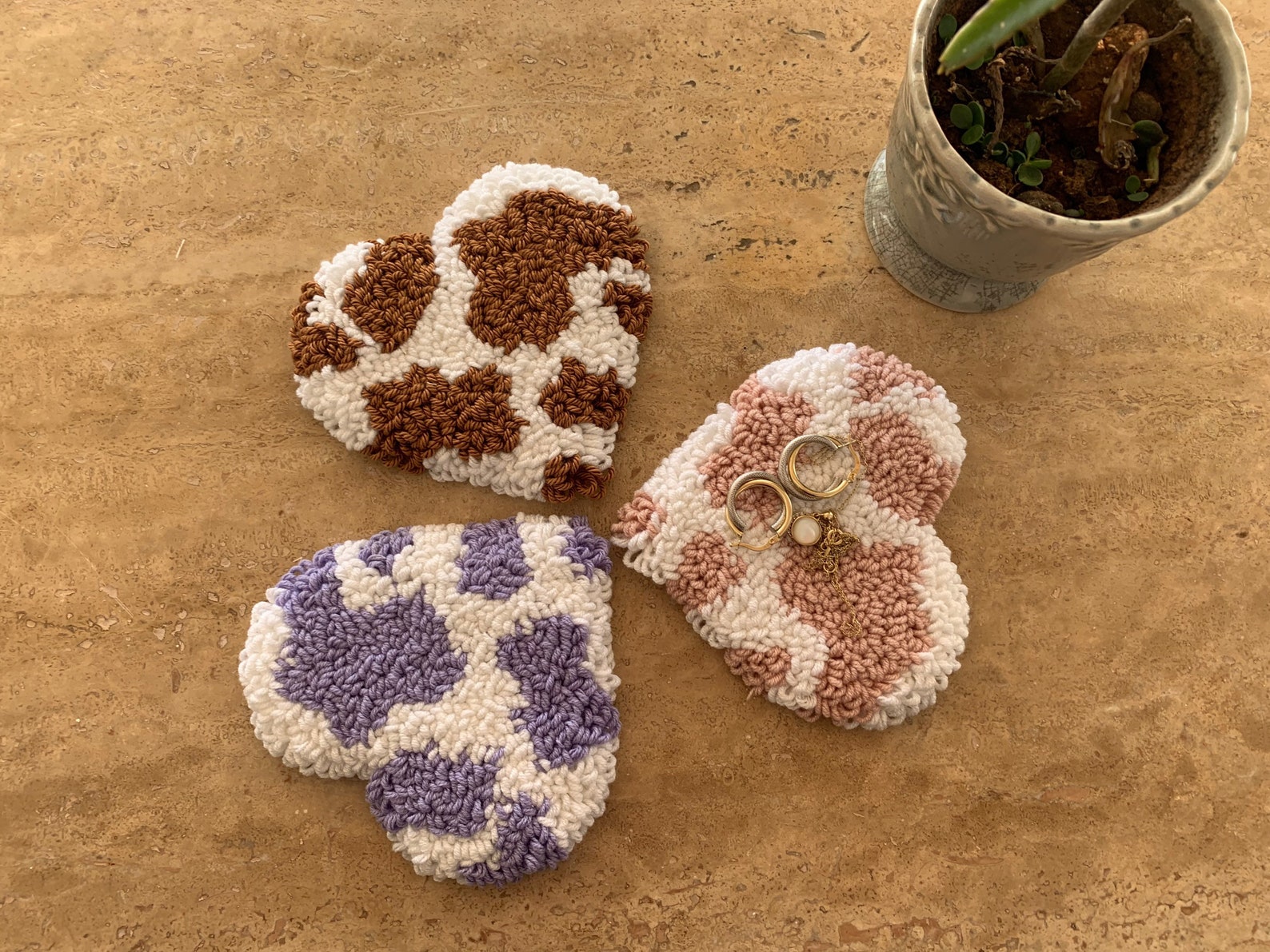 Cow Print Handmade Tufted Coasters Mug Rug Handmade Coaster | Etsy