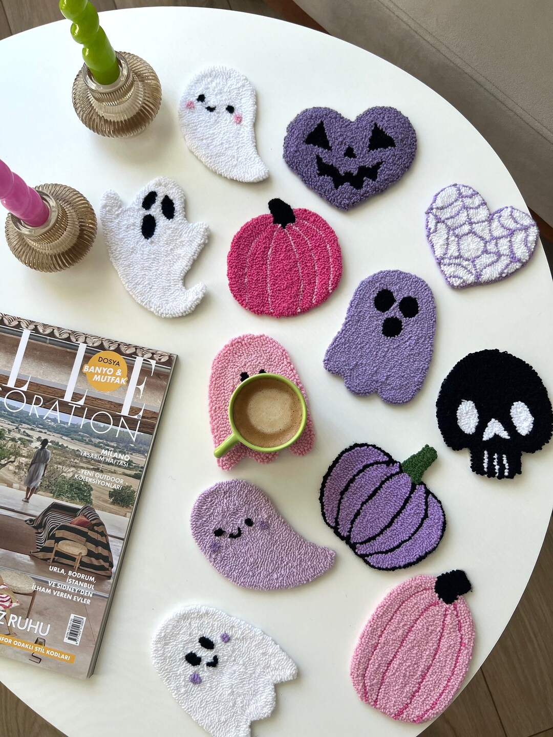 Halloween Mug Rug Coaster, Punch Needle Coasters, Halloween Gift ...