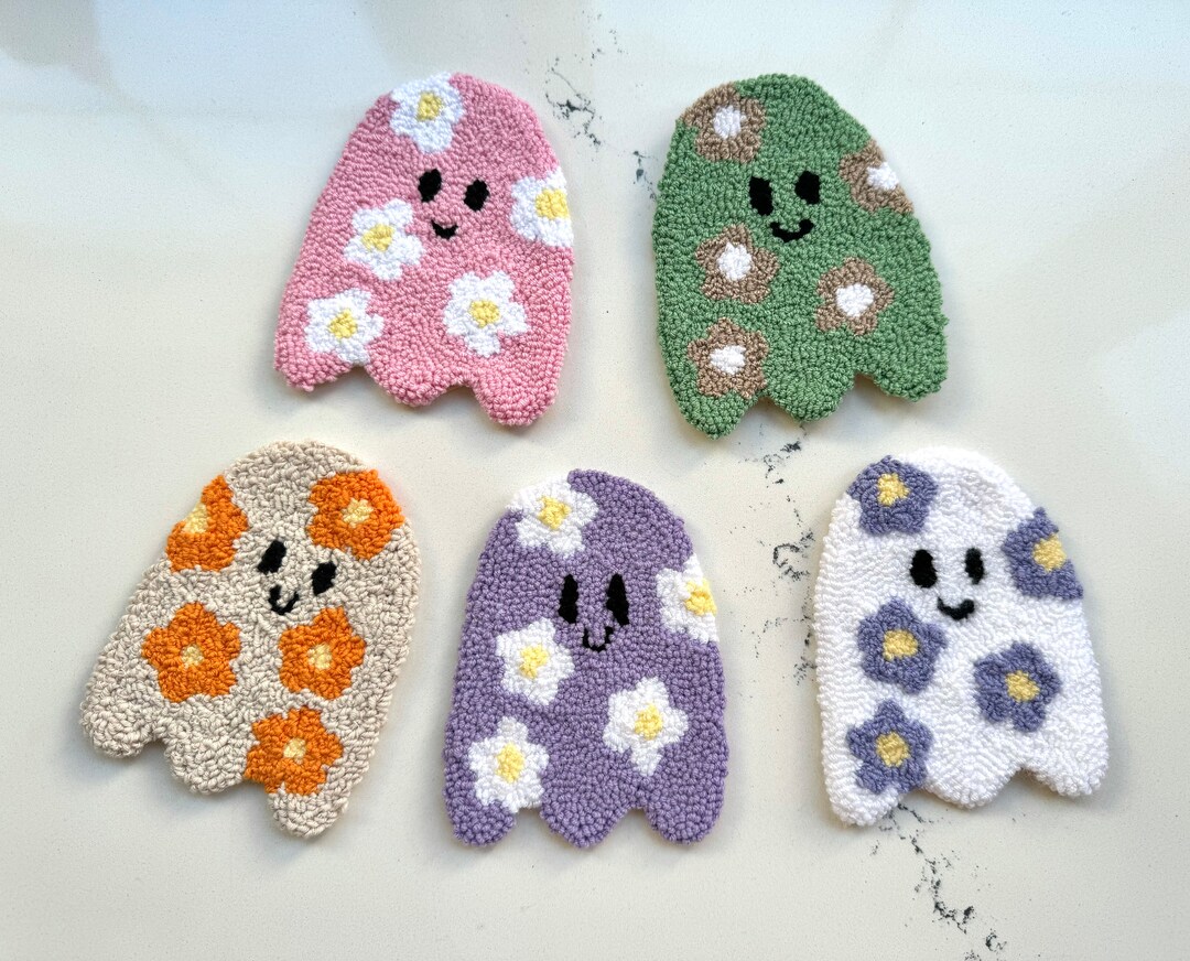 Spooky Pink Halloween Mug Rug Coasters, Pumpkin Punch Needle Coaster ...