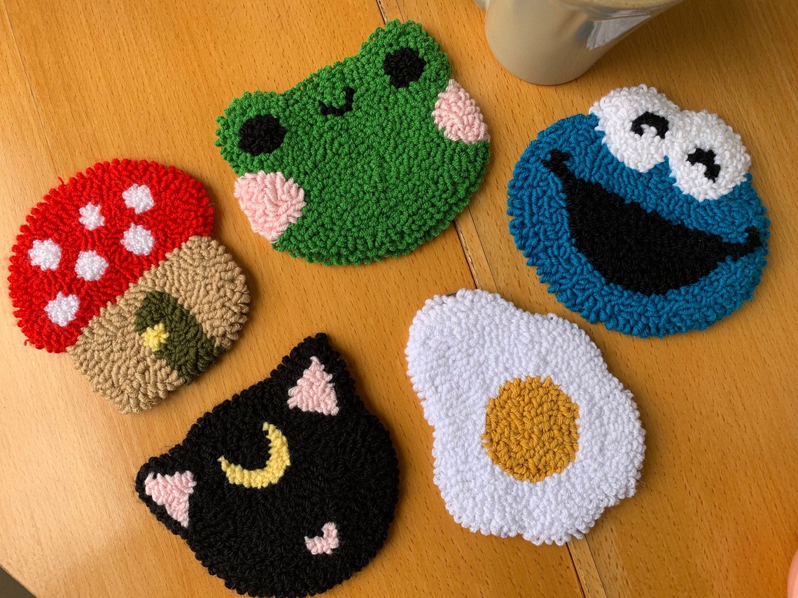 Handmade Tufted Coasters Gift for Teenagers Moon Cat | Etsy