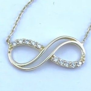 14k Real Solid Gold Infinity Necklace CZ Infinity Necklace - Etsy