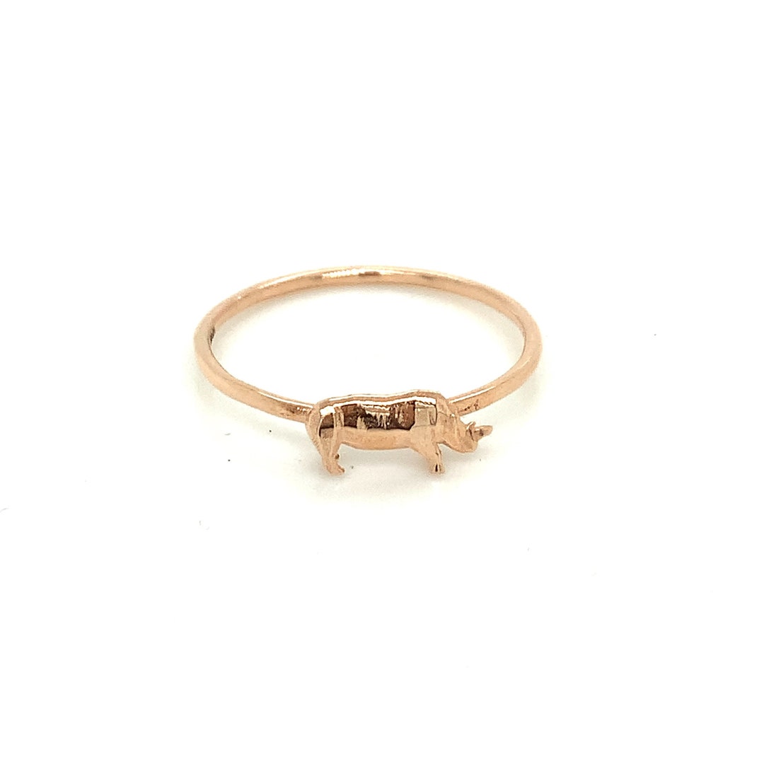14K Solid Gold Rhino Ring for Women, Customizable Rhino Ring, Tiny ...